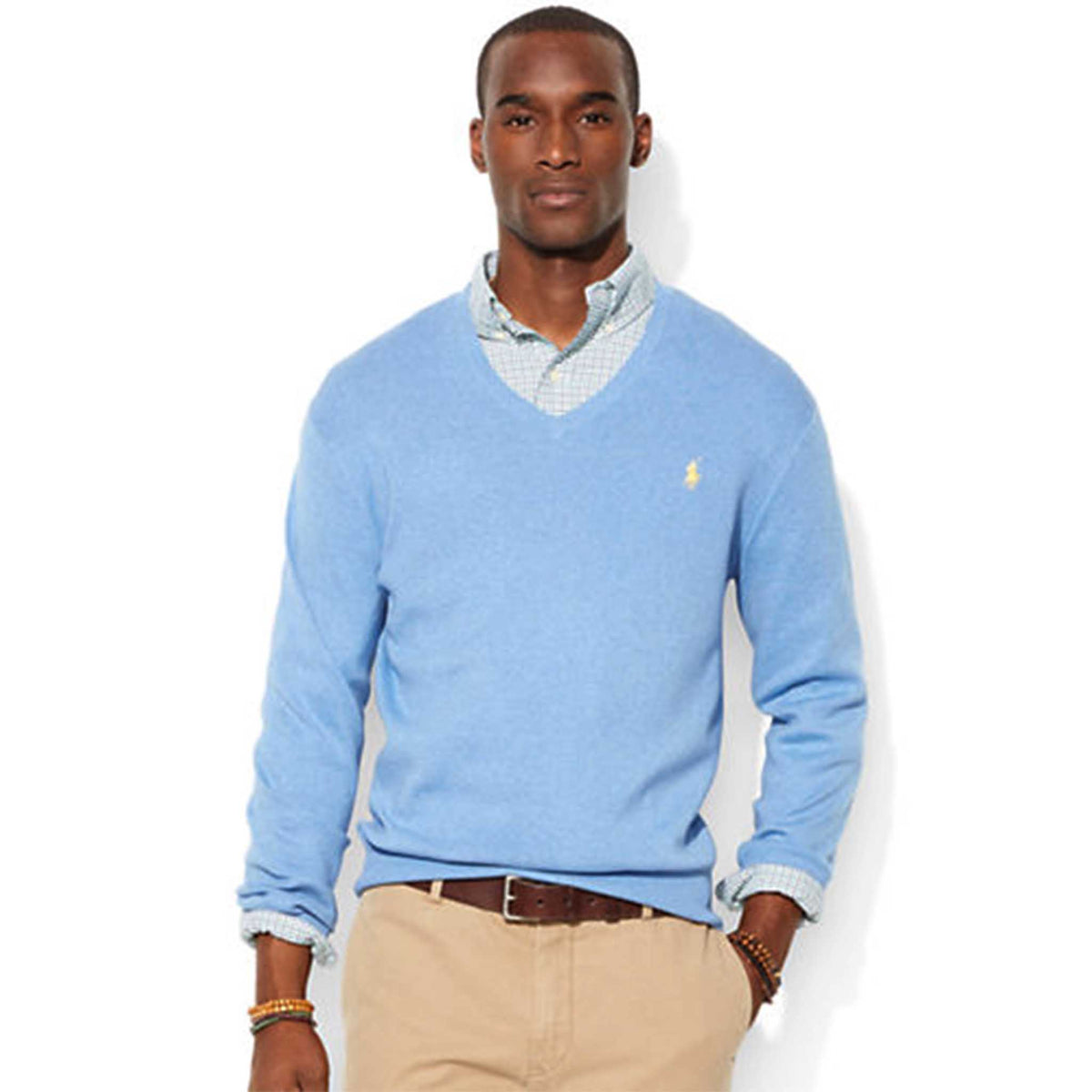 Polo Ralph Lauren V-neck Pima Cotton Sweater Baby Blue– MOOY